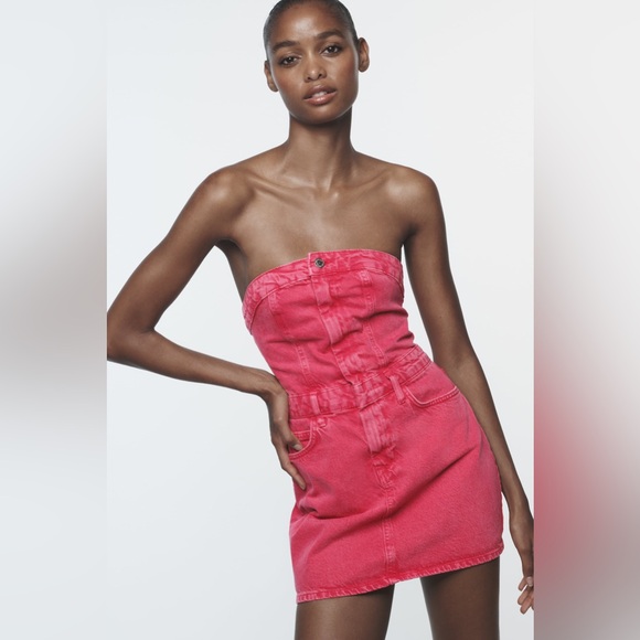 Zara | Dresses | Zara Mini Dress Denim Jeans Sleeveless Western ...